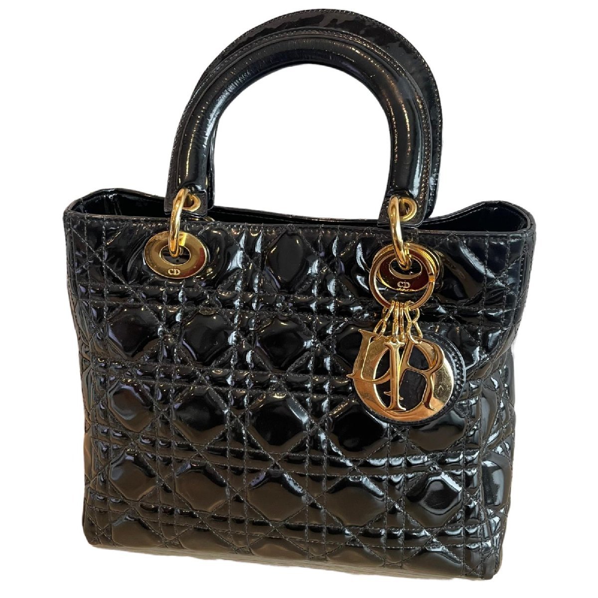 Dior ディオール レディディオール カナージュ ハンドバッグ ゴールド金具 パテント エナメル(レディディオール)｜売買されたオークション情報、yahooの商品情報をアーカイブ公開 ...