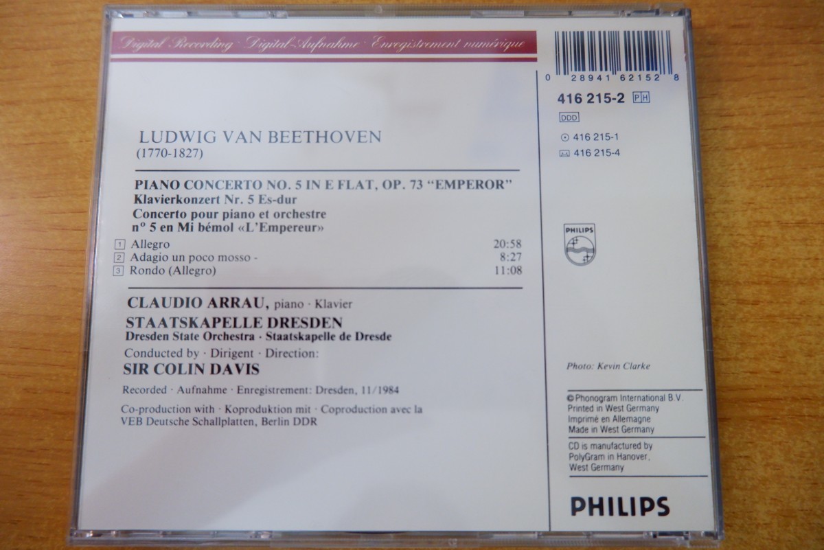 CDj-7868 Claudio Arrau Staatskapelle Dresden Sir Colin Davis / Beethoven:Piano Concerto ...