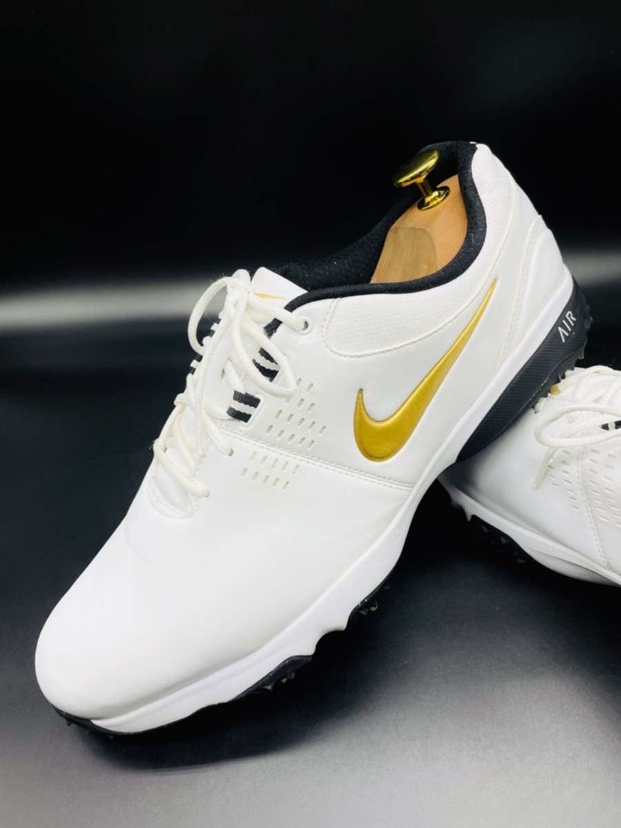 衝撃プライス アスリート待望モデル NIKE/エア ライバル Ⅲ 高級レザーゴルフシューズ ホワイト×ゴールド/jp28cm S6(28 ...