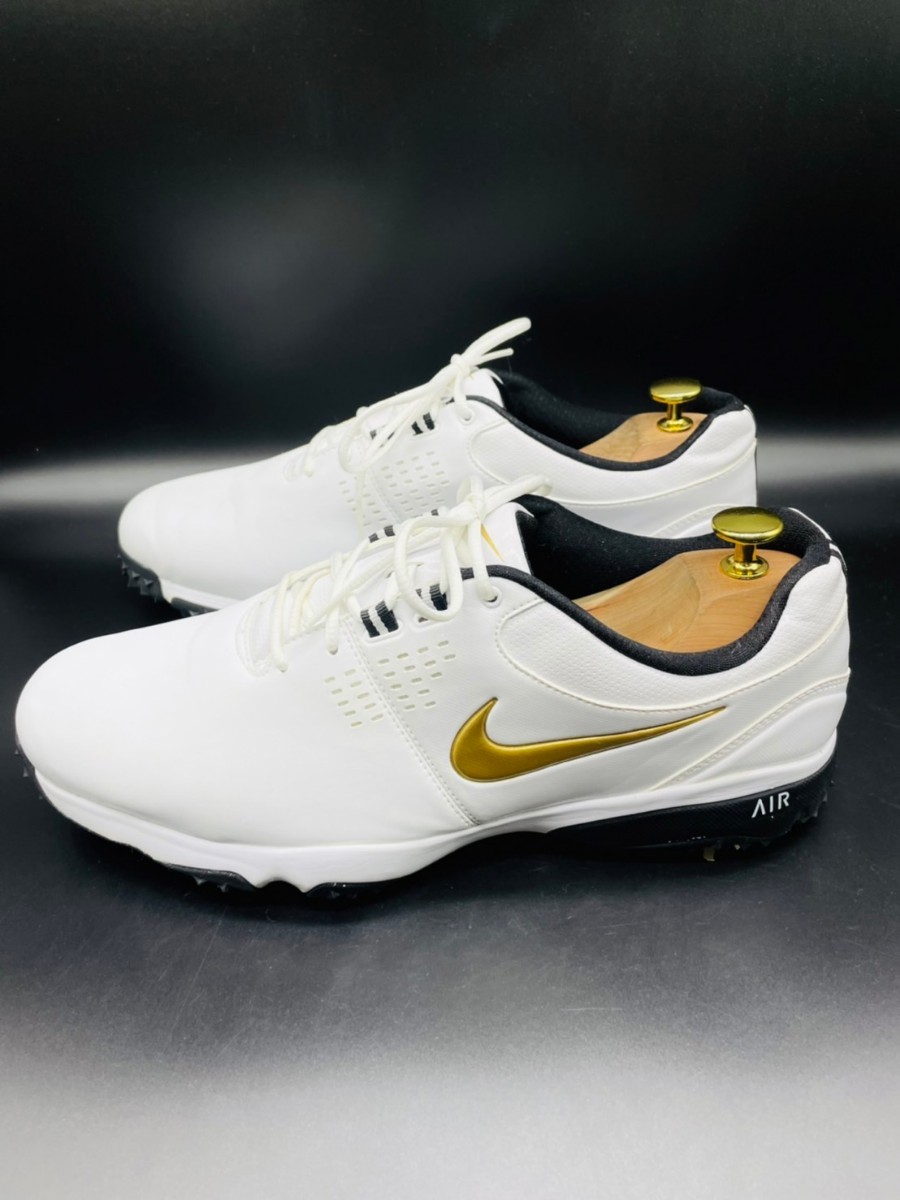 衝撃プライス アスリート待望モデル NIKE/エア ライバル Ⅲ 高級レザーゴルフシューズ ホワイト×ゴールド/jp28cm S6(28 ...