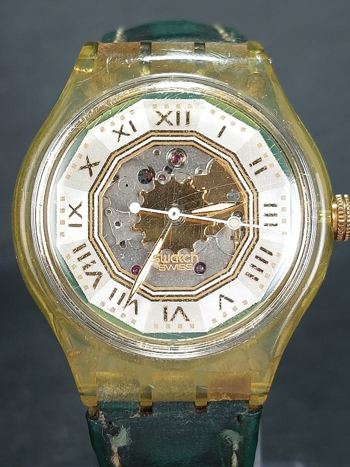 SWATCH スウォッチ AUTOMATIC オートマチック EDGES SAK119 アナログ 自動巻き 腕時計 ホワイト文字盤 スケルトン レザーベルト(AUTOMATIC)｜売買された ...