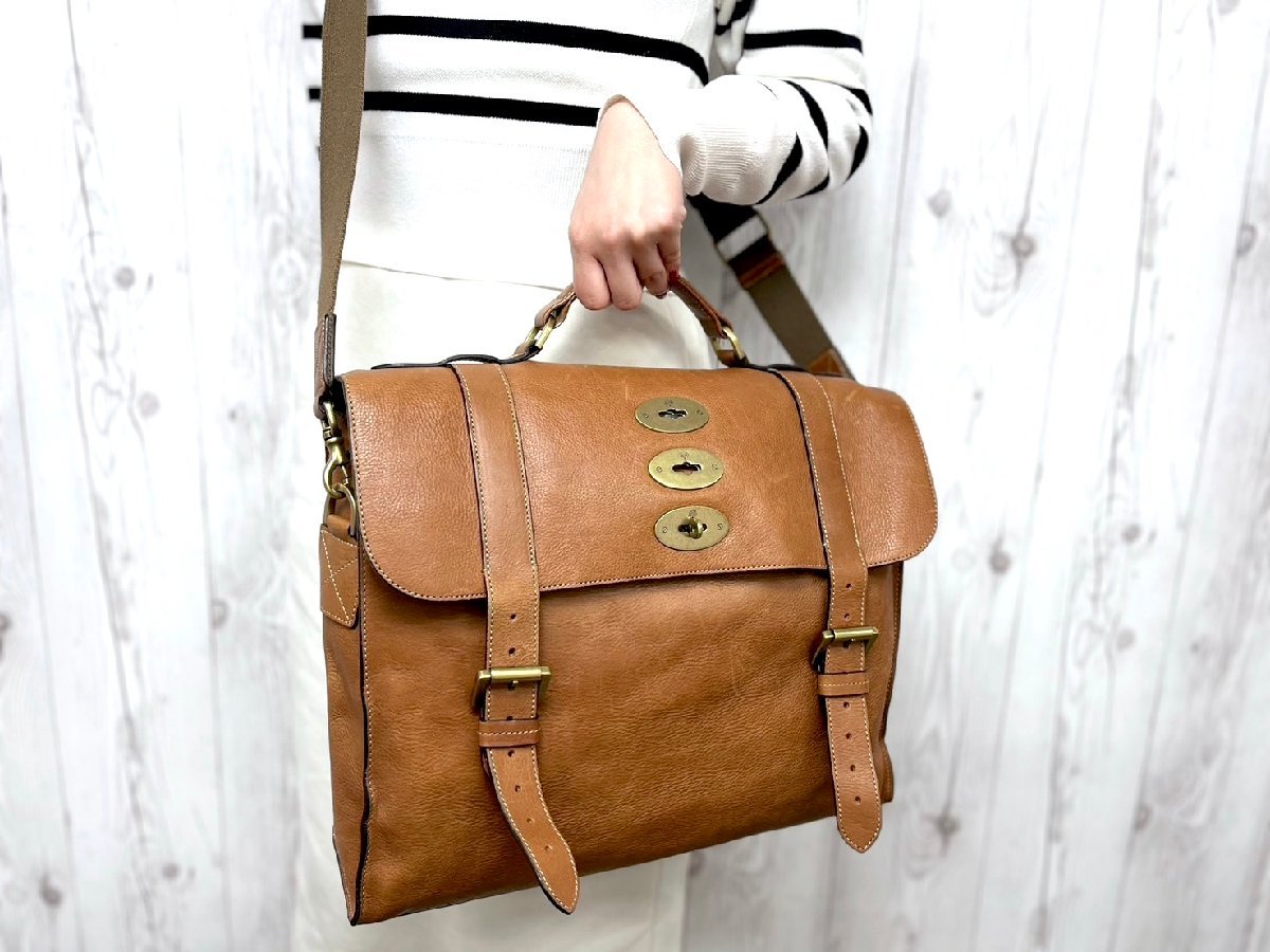 極 MALBERRY マルベリー トートバッグ ショルダーバッグ リュックサック ビジネス バッグ レザー 茶 A4収納可 3WAY メンズ ...