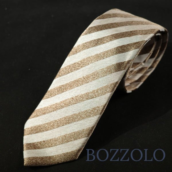 1円 高島屋 BOZZOLO ITALY ボッゾーロ イタリー 日本製 シルク絹100% ネクタイ ベージュ ストライプ 百貨店取扱 正規店 ...