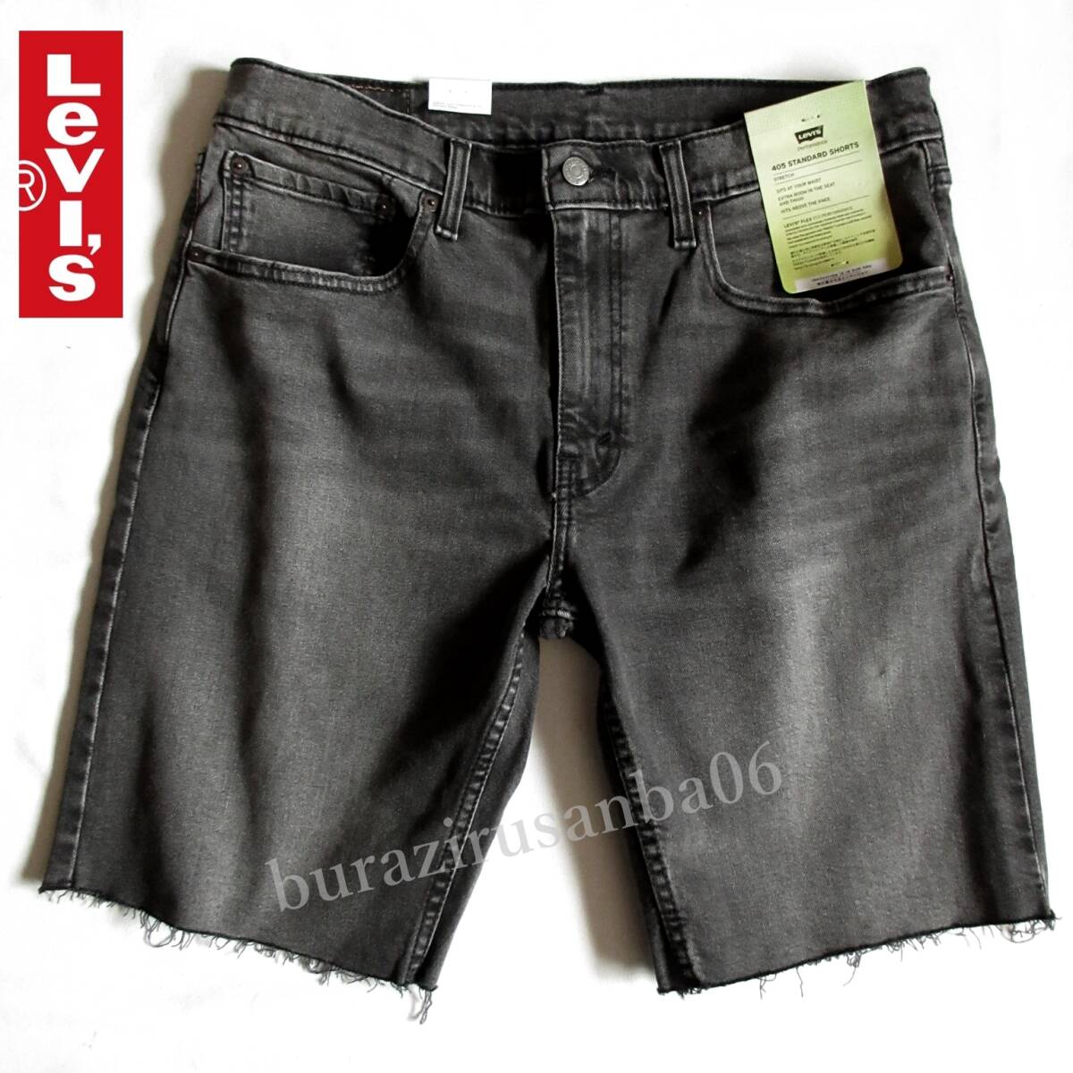 W30 大きめ リーバイス Levi's 405 ブラック デニムショーツ カットオフ ブラックユーズド加工 ストレッチ ハーフパンツ ...
