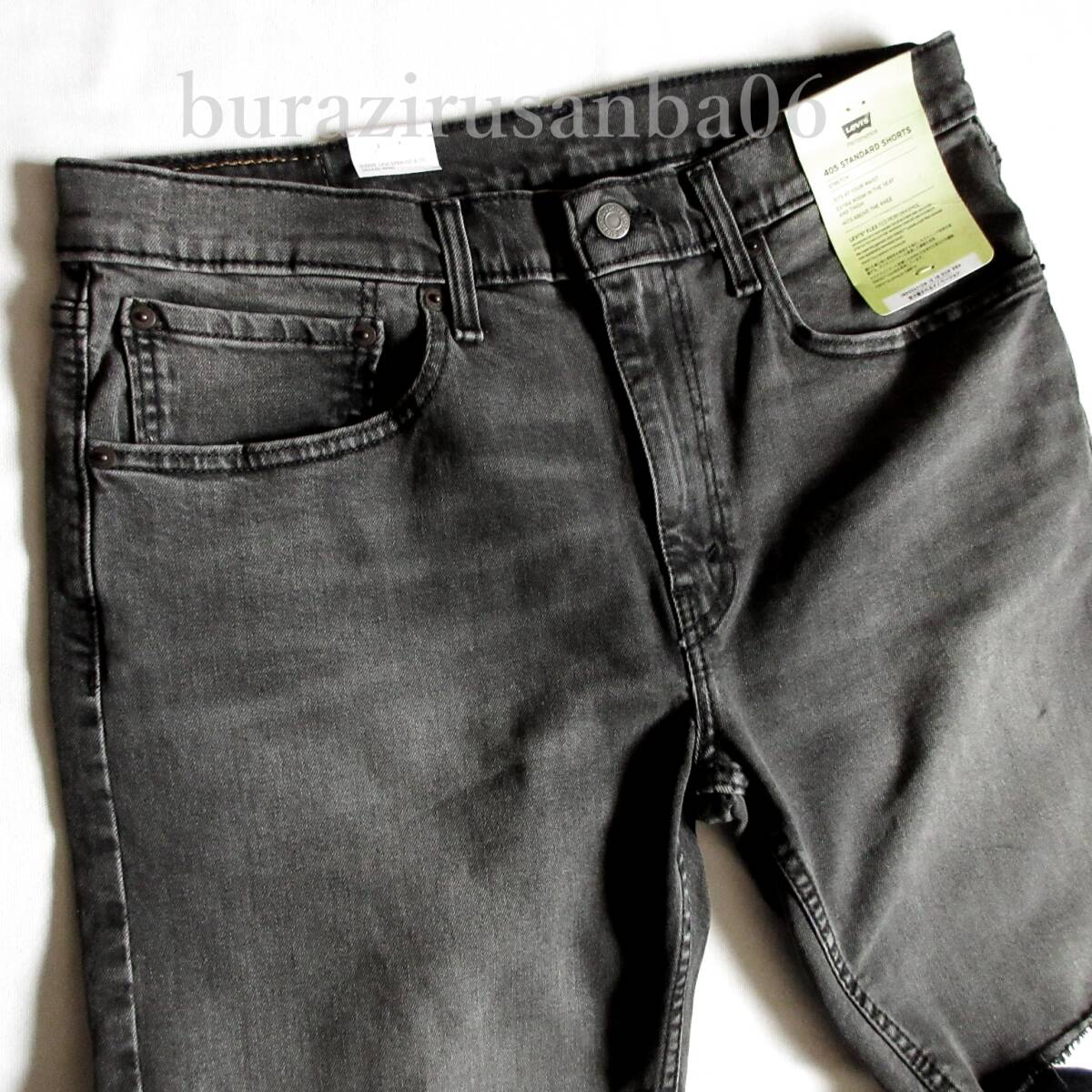 W30 大きめ リーバイス Levi's 405 ブラック デニムショーツ カットオフ ブラックユーズド加工 ストレッチ ハーフパンツ ...