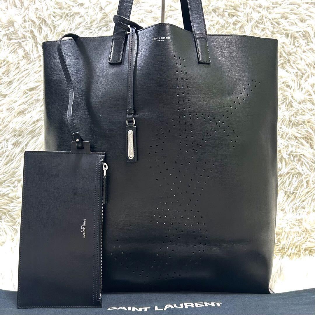 1円 サンローランパリ SAINT LAURENT PARIS トートバッグ トイ ショッピング レザー ポーチ ブラック 黒 パンチング ロゴ YSL A4 大容量(かばん、バッグ)｜売買さ ...