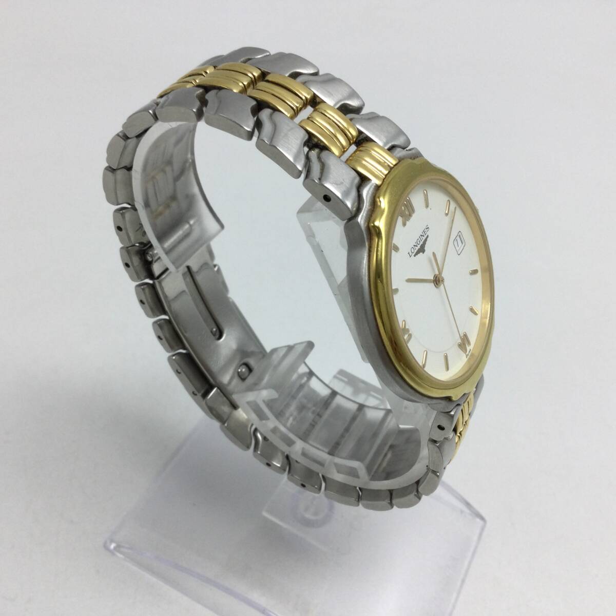 O58 QZ/電池交換済 LONGINES ロンジン クオーツ EFCo ラウンド 3針 デイト メンズ腕時計 純正ベルト 現状品(ロンジン ...