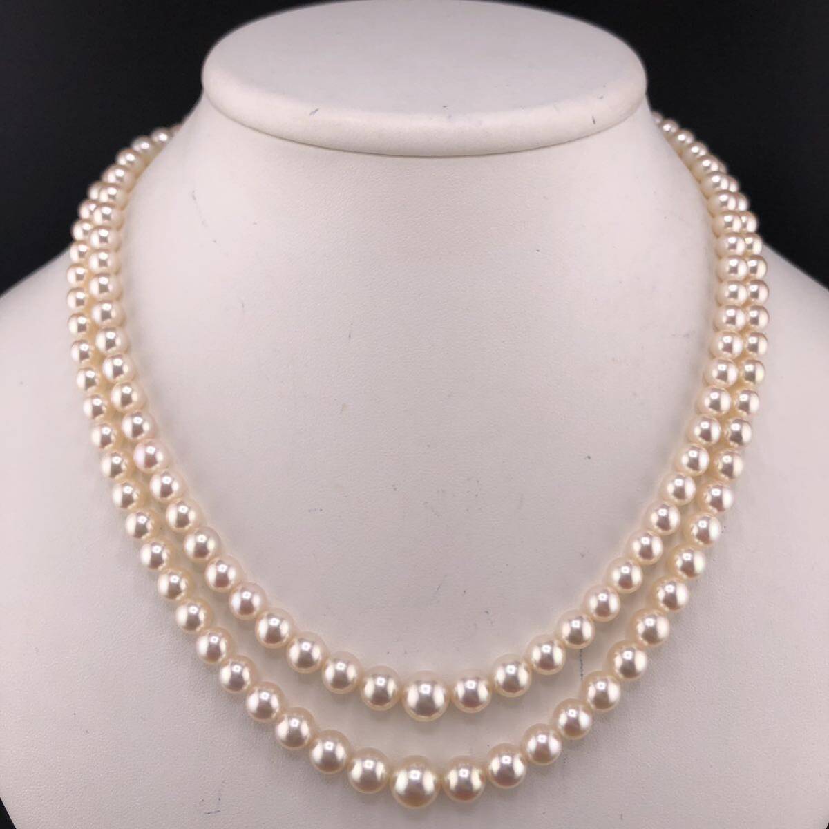 E06-7711 MIKIMOTO 2連 グラデーションパールネックレス 5.5mm~8.5mm 45cm 56.6g ミキモト 2連 Pearl necklace K14WG(ネックレス ...