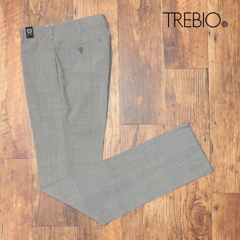 1円/TREBIO/73cm/スラックス パンツさらっと なめらか ウール混ストライプ ノータック 美脚 ビジカジ /グレー/id392 ...
