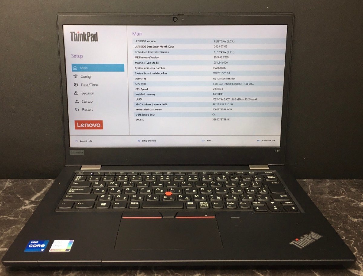1円 ジャンク LENOVO ThinkPad L13 Gen2 / Core i7 1165G7 2.80GHz / メモリ16GB ...