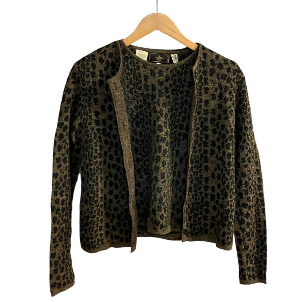 FENDI フェンディ OLD FENDI FFロゴレオパード柄 半袖 長袖 ニット アンサンブル ブラウン系 レディース サイズ J-40 ...