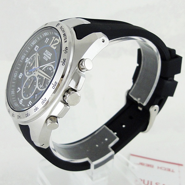 ★1円新品★欧米向セイコーパルサー 10気圧防水 クロノ 黒ラバー