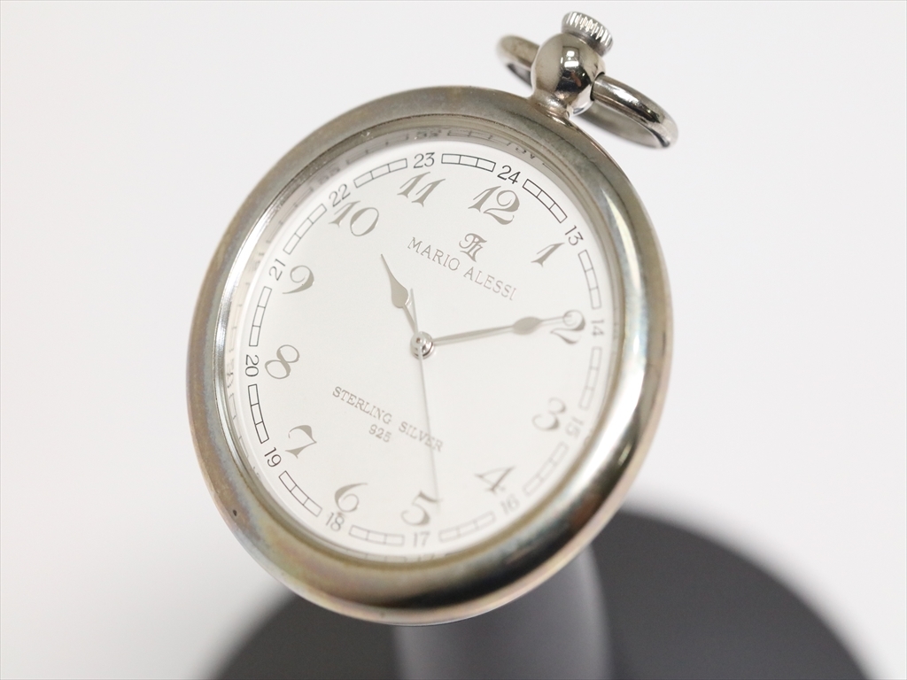 可動品 MARIO ALESSI/マリオアレッシィ 925刻印有 懐中時計 スターリングシルバー ラウンド QZ メンズ トップのみ ホ806 ...