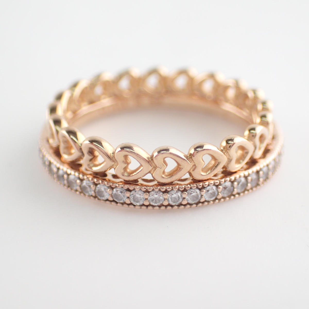 PANDORAパンドラ 180963CZ Sparkle & Hearts Ring/180177 Band of Hearts Ring 14K/ジルコニア オープンハートリング 計2点 ...