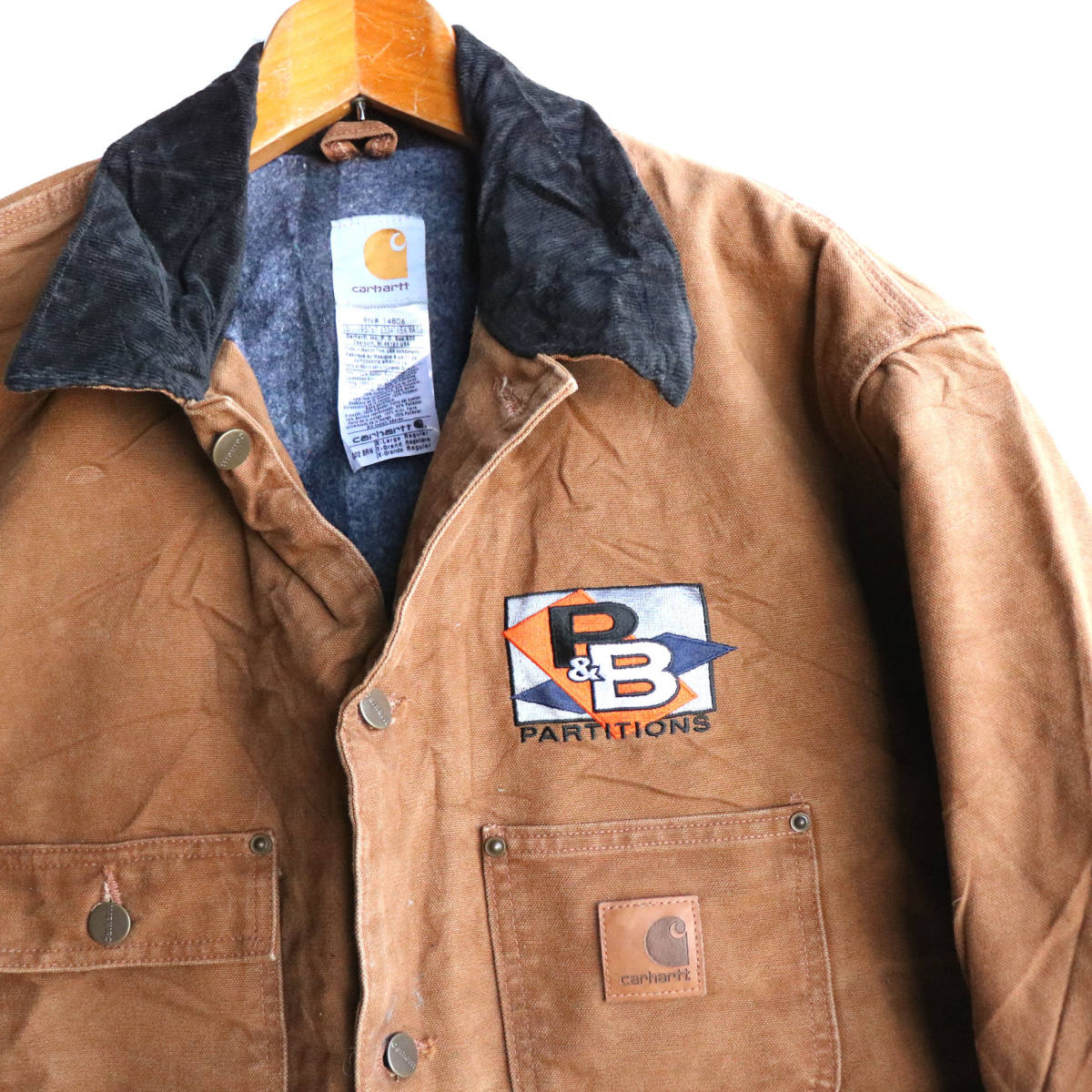 21/11.21-2 米国製 carhartt カーハート 裏ブランケット カバーオール ダッグジャケット ダック地 襟コーデュロイ ブラウン XL(ジャンパー、ブルゾン)｜売買された ...