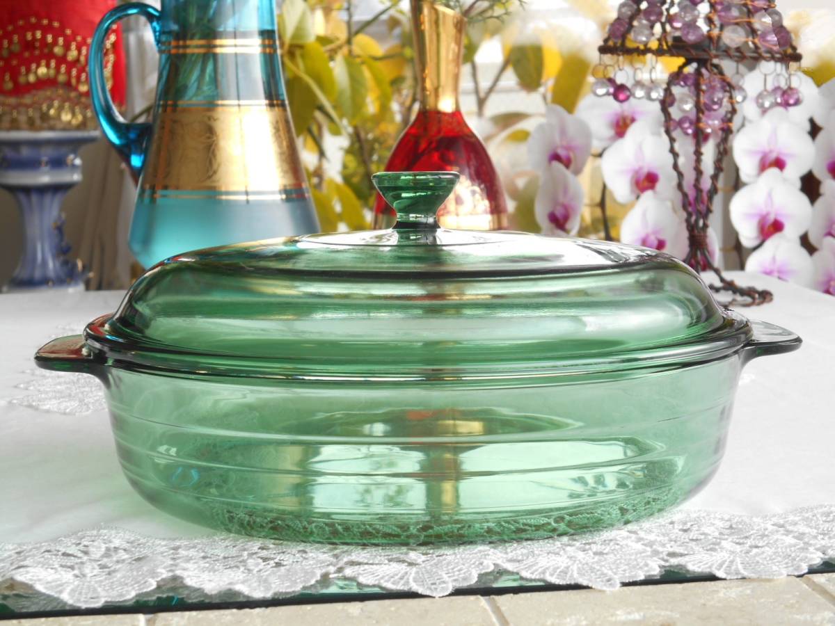フランス製 PYREX de CORNING 耐熱ガラス鍋キャセロール24cm サラダボウルに COCOTTEココット蓋付き 2L グリーン緑 パイレックスコーニング(パイレックス)｜売買され ...