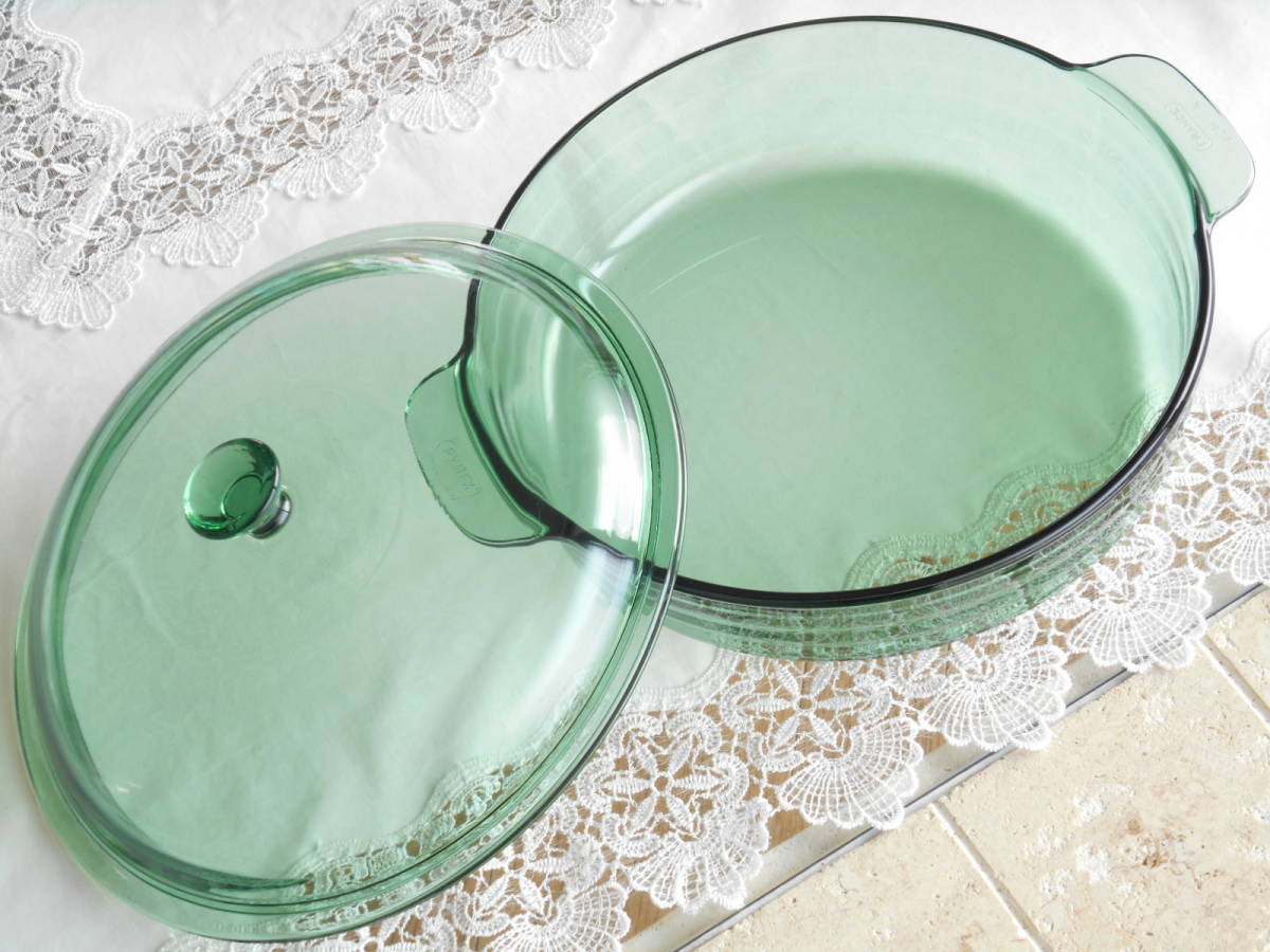 フランス製 PYREX de CORNING 耐熱ガラス鍋キャセロール24cm サラダボウルに COCOTTEココット蓋付き 2L グリーン緑 パイレックスコーニング(パイレックス)｜売買され ...