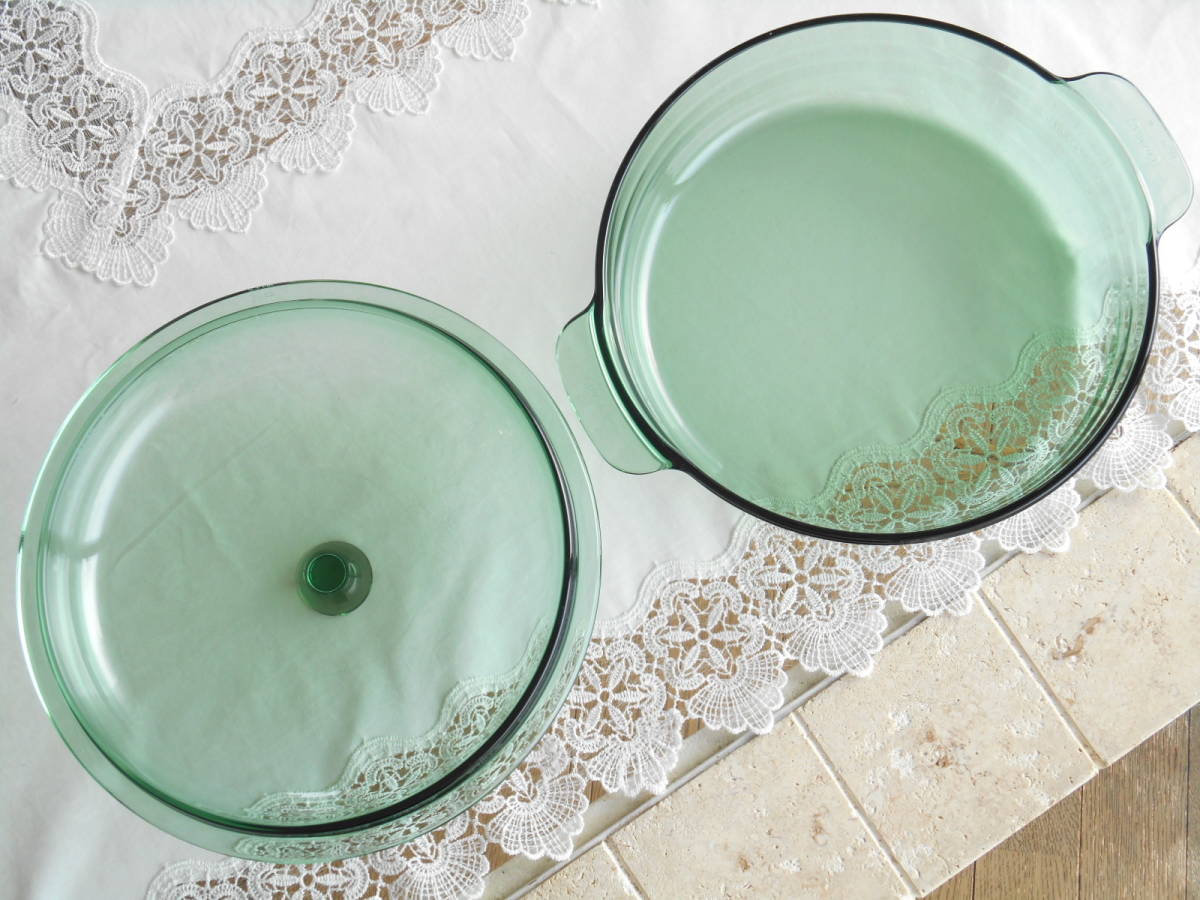 フランス製 PYREX de CORNING 耐熱ガラス鍋キャセロール24cm サラダボウルに COCOTTEココット蓋付き 2L グリーン緑 パイレックスコーニング(パイレックス)｜売買され ...