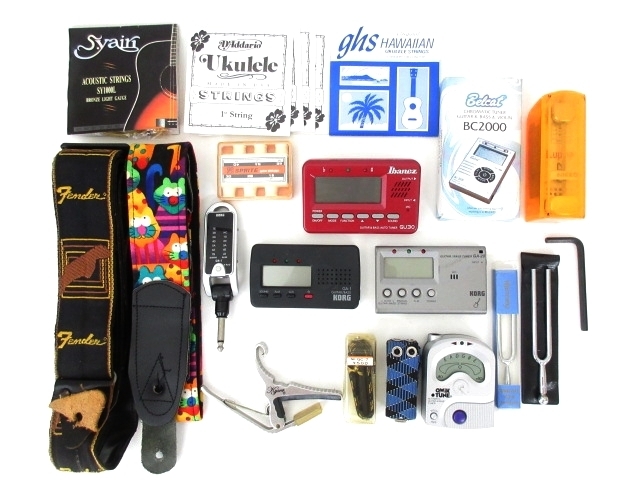 XM608 ギター 小物 まとめ売り / チューナー カポタスト メトロノーム ストラップ 弦 など / KORG IBANEZ KYSER ...