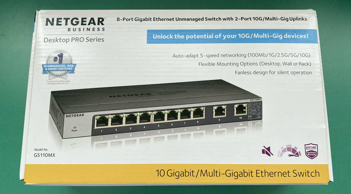 NETGEAR GS110MX-100JPS 10G/マルチギガビット アンマネージスイッチ 2ポート10G＋8ポート1Gスイッチ ...