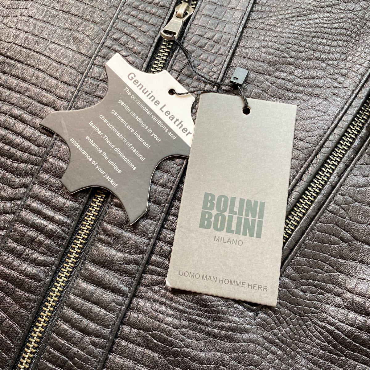 定価18万 新品 未使用品 BOLINI MILANO ボリニ ミラノ クロコ型押し ライダース レザー ジャケット｜XLサイズ以上