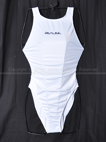 k1476-10 REALISE リアライズ 極薄SSW素材 N-011 光沢ハイカット競泳水着風コスチューム ホワイト白 LL(ワンピース ...