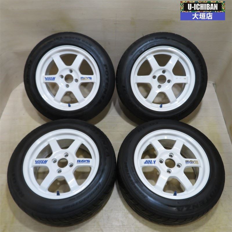 レイズ ボルク レーシング TE37 7-15+43 4H100 ブリヂストン ポテンザRE01 195/60R15 タイヤホイール 4本セット RAYS VOLK 鍛造 002(ラジアル ...