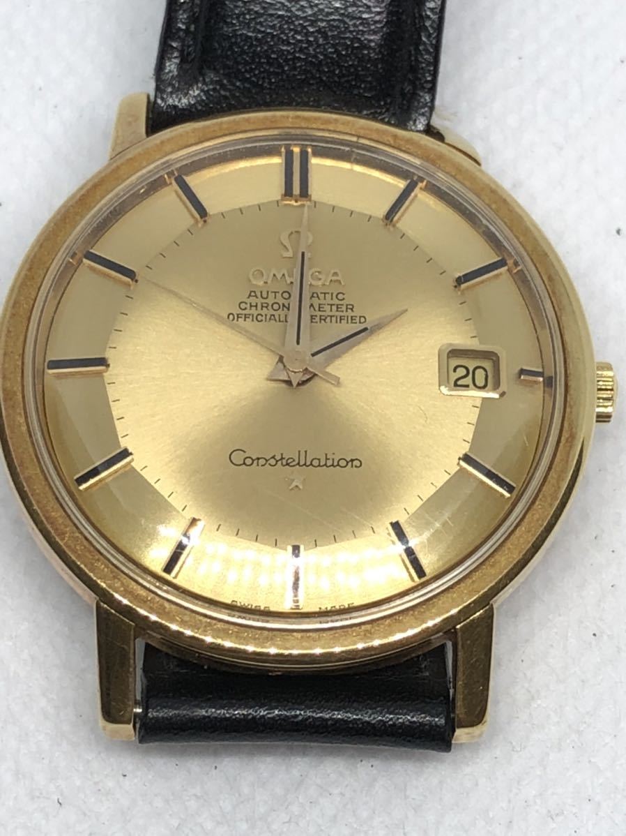 稼働品 OMEGA オメガ コンステレーション 18k 刻印 12角 168004/14SC-62 クロノメーター デイト 自動巻き 腕時計 アンティーク 管 SR06(コンステレーション ...