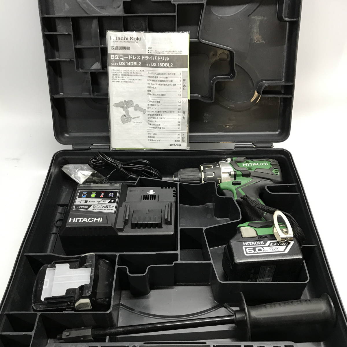 HITACHI 日立 コードレスドライバドリル 18V DS18DBL2 2LYPK 充電器 バッテリー2個 クラッチ不具合あり ジャンク品 ...
