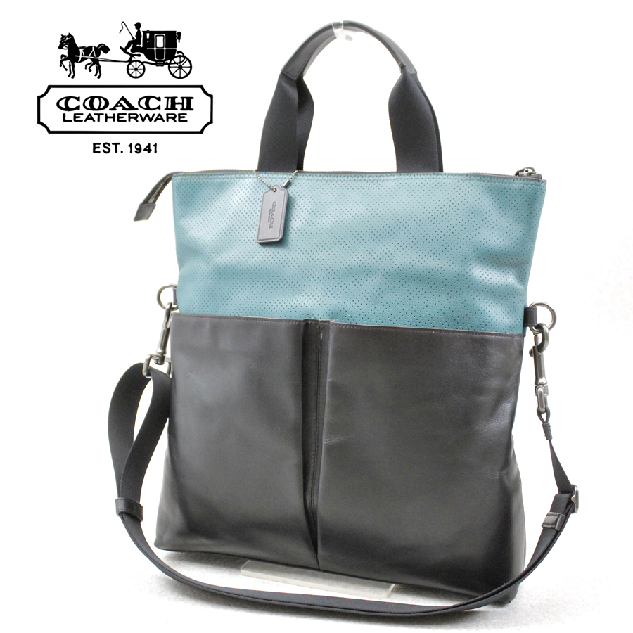 メンズ COACH コーチ F57569 牛革レザー チャールズ フォルドオーバー パーフォレイテッド 2WAY トートバッグ(トートバッグ ...
