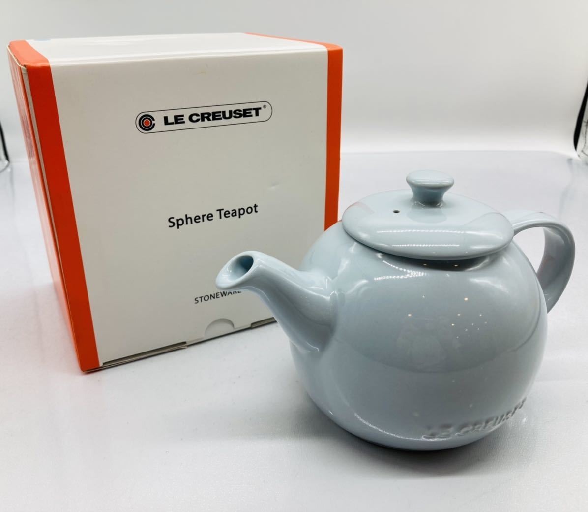 e57-1 必見 保管品 LE CREUSET ル クルーゼ 650ml Sphere Teapot ティーポット ストーンウェア 水色系 ル ...