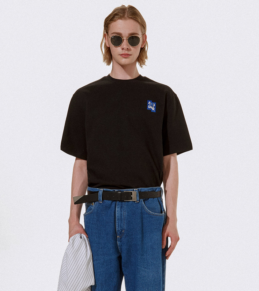 ADER ERROR×MAISON KITSUNE TETRIS BIUE FOX TEE 黒NOIR A2 メゾンキツネ アーダーエラーフォックスコットンTシャツ ユニセックス(男性用 ...