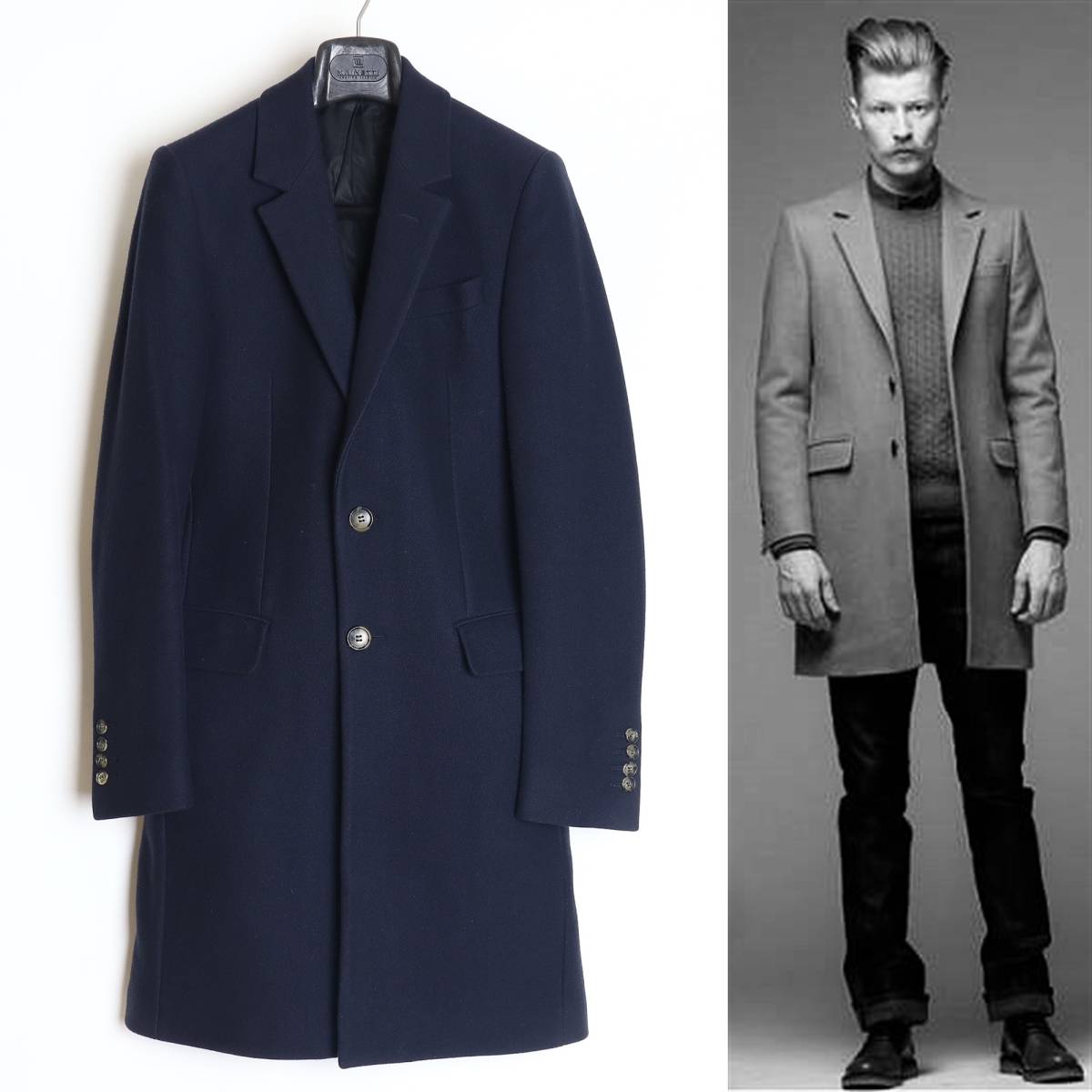 AMI Alexandre Mattiussi 12AW 初期 カシミヤ混ウールメルトン2Bチェスターコート 44 アミ Dior Homme ...