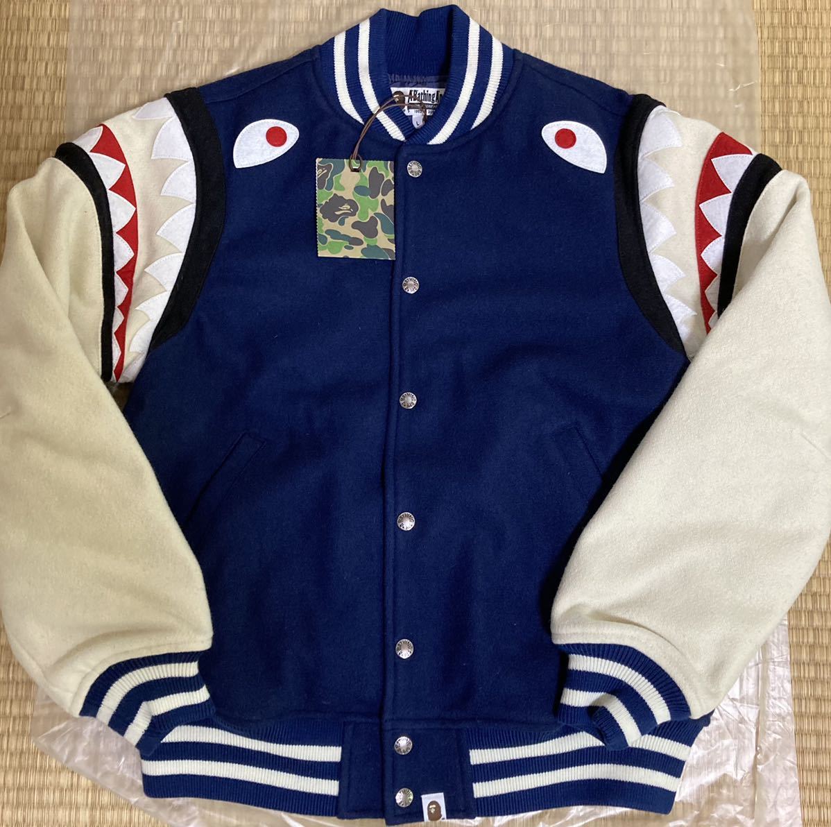 ア ベイシングエイプ SHARK SHOULDER VARSITY JACKET Lサイズ a bathing ape BAPE シャーク ...