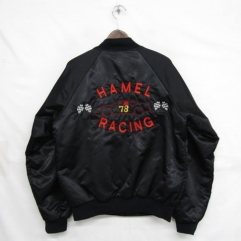 80s USA製 サイズ M HARTWELL スタジャン ブルゾン 大判 レーシング 刺繍 HAMEL RACING ブラック ナイロン ...