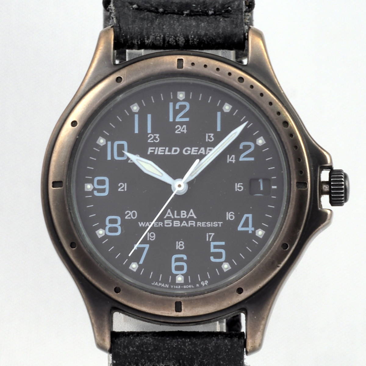 SEIKO セイコー ALBAアルバ FIELD GEAR QUARTZ クォーツ メンズ 黒文字盤 デイト 稼働品 Ref.Y142 ...
