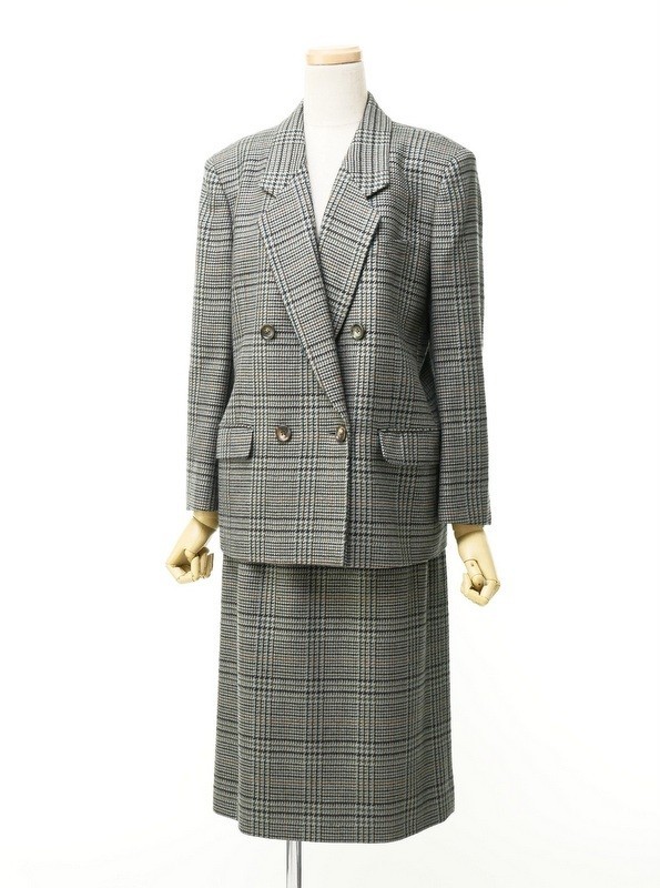 MD3171#セットアップスーツ Burberrys/バーバリー ヴィンテージ ウール シルク混 チェック柄 テーパードパンツ タイトスカート 9AR(スーツ（ロングスカート）)｜売買された ...