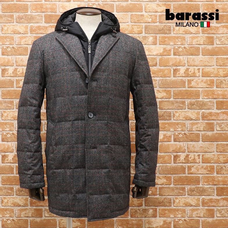 1円/秋冬/barassi MILANO/48 L サイズ/ダウンコート 日本製生地ウール系ツイード チェック 撥水フード ワッペン /黒×赤/by175/(その他)｜売買されたオークション ...