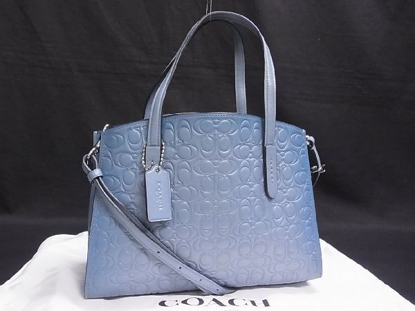 1円 COACH コーチ 51665 シグネチャー レザー シルバー金具 2WAY ハンドバッグ ショルダーバッグ レディース ブルー系 ...