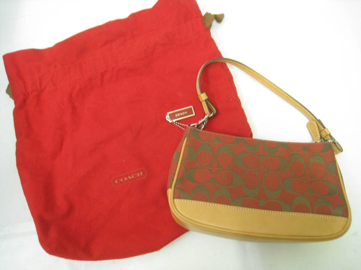COACH コーチ F1J-6094 シグネチャー アクセサリーポーチ ポーチ ハンドバッグ ワイン レッド×ベージュ 赤(ハンドバッグ ...