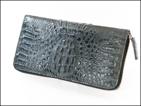 SALE ゴダン GODANE限定 コブ付カイマンクロコワニ革&イタリア製ヌメ革 ラウンドファスナー 長財布 8095sd/Navy(長財布 ...