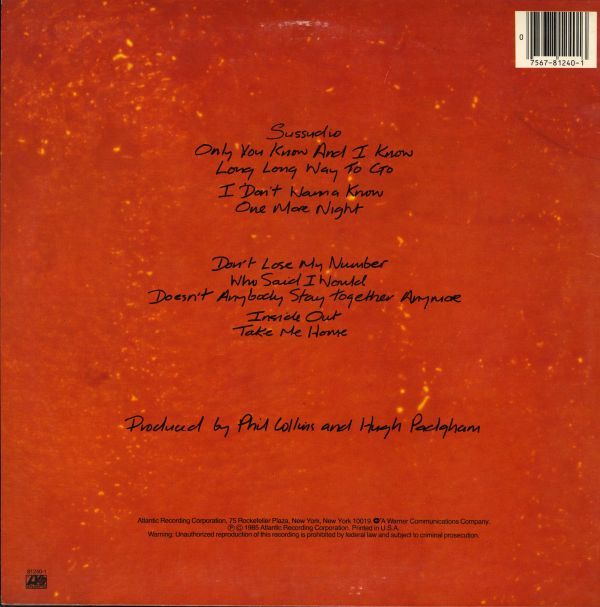 USオリジLP 高音質MASTERDISK刻印RL有り Phil Collins / No Jacket Required 1985年 Atlantic 81240-1 フィル コリンズ ...