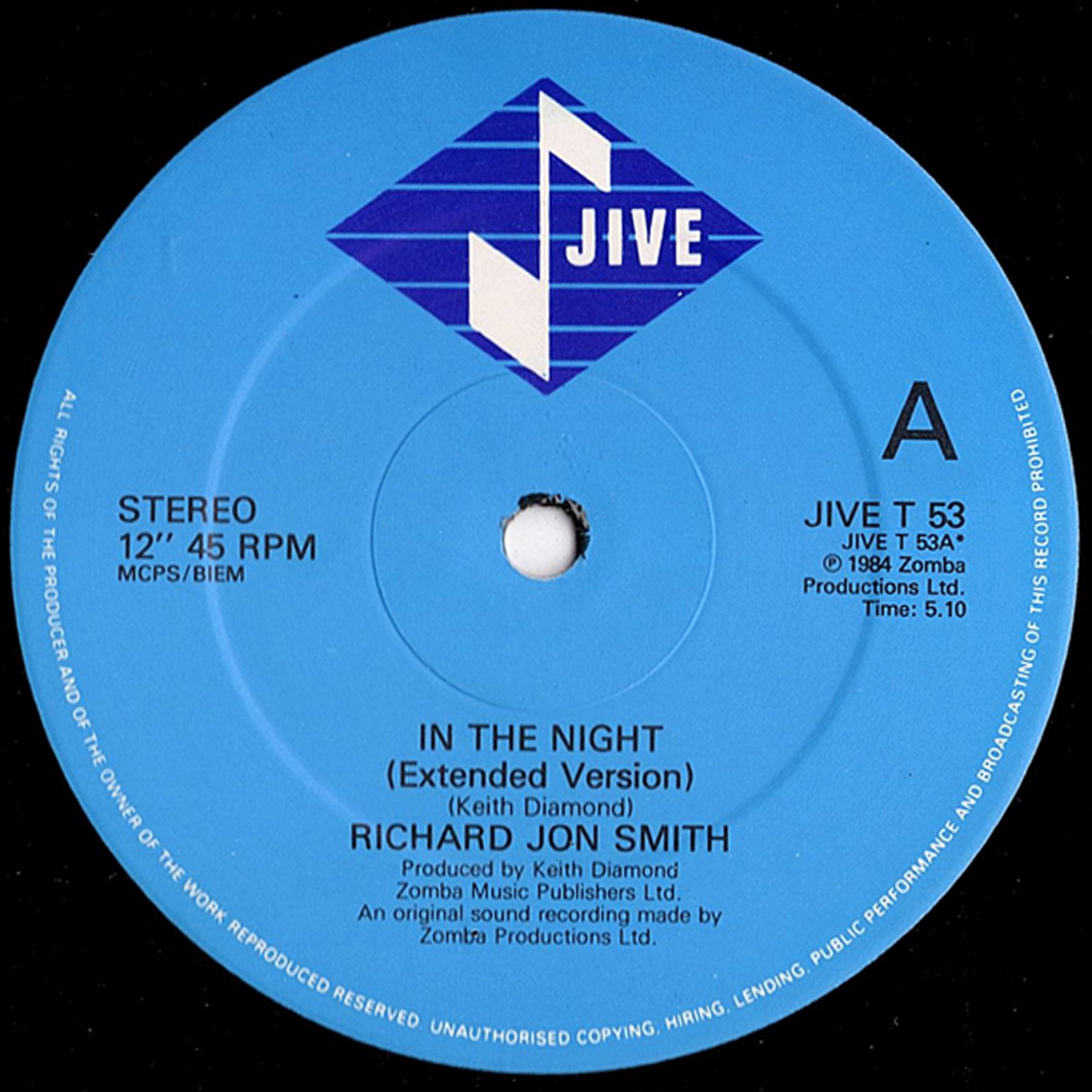 078 ソウル/ダンクラ/ディスコ/12’’ Richard Jon Smith In The Night Jive JIVE T 53/ ...