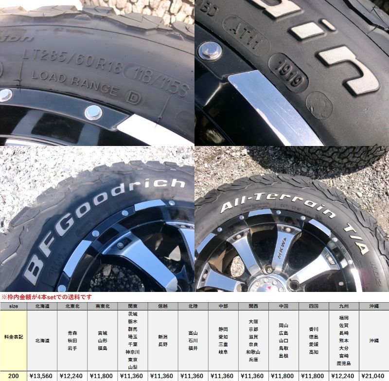 #N-467 737855 MKW アルミホイール 5穴 PCD150 2019年製ラジアルタイヤ 4本 BFGoodrich All-Terrain T/A K02 285/60R18 ...