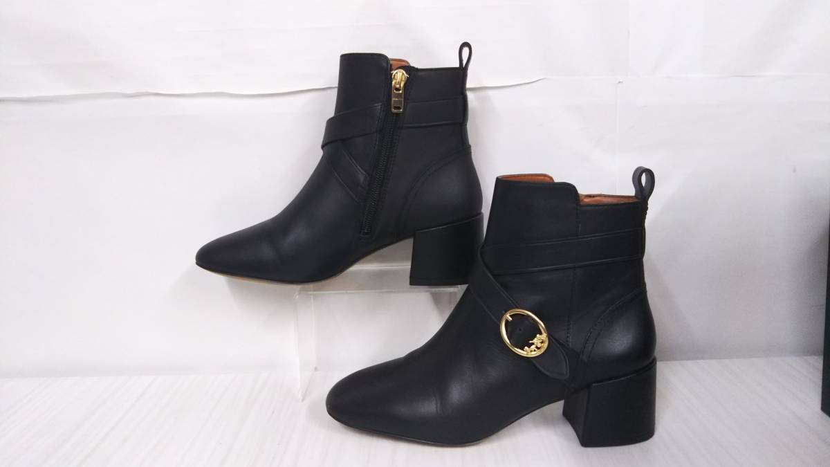 COACH コーチ NADIA LEATHER BOOTIE ナディア レザーブーティー コーチバックル ブラック/サイズ:22.5cm(22 ...