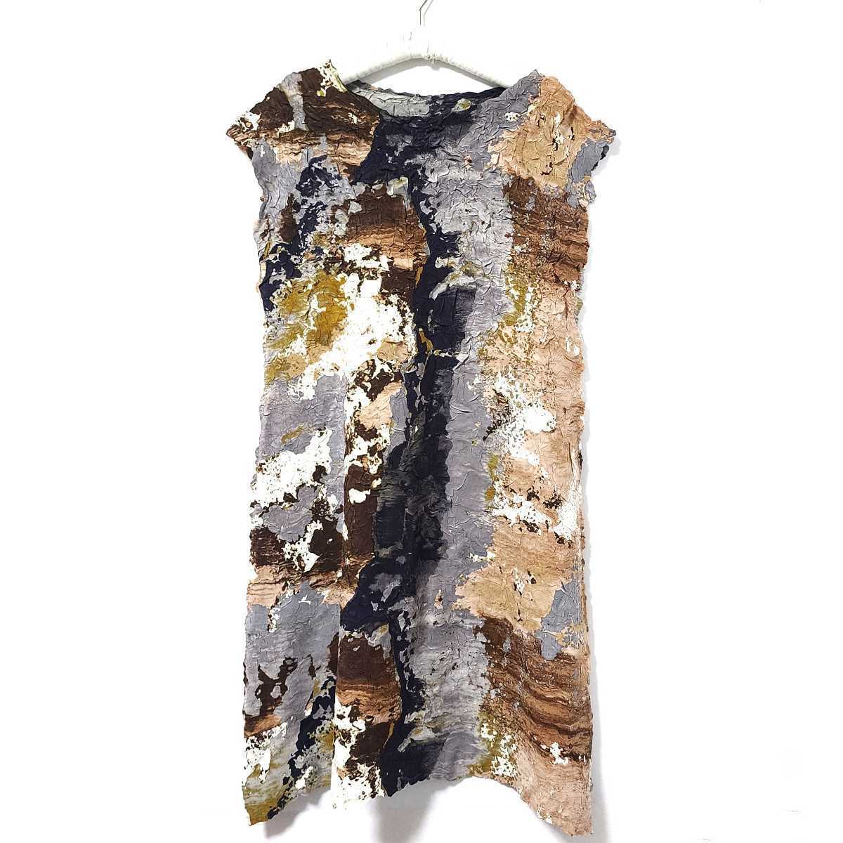 2019 ISSEY MIYAKE Panint Crush Wrinkle Dress 油絵 絵の具 シワ ペイント ワンピース ドレス ...