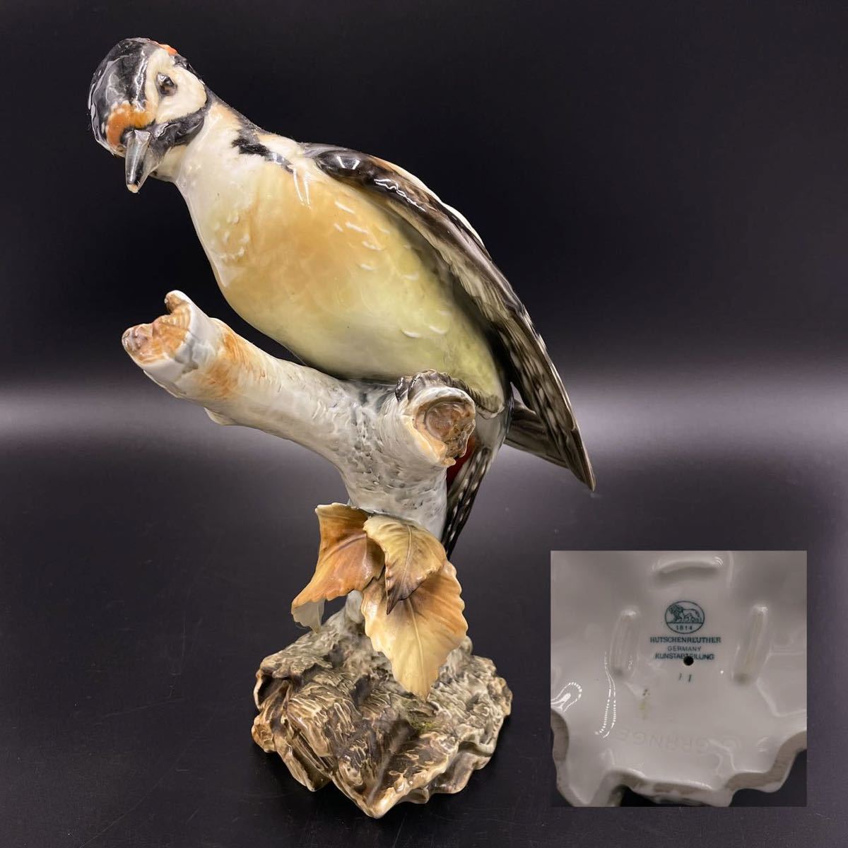 DHU422 HUTSCHENREUTHER フッチェンロイター 彫刻家G.Granget 磁器人形 鳥のフィキュリン 難あり h25.5cm ...