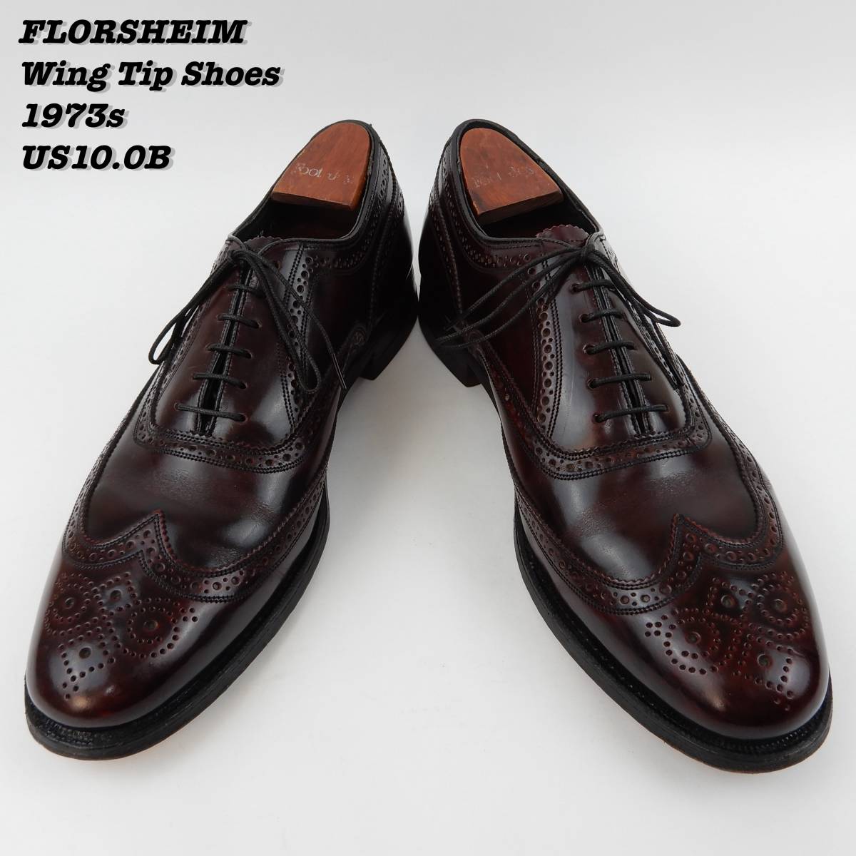 FLORSHEIM Wing Tip Shoes 1973s US10.0B Vintage フローシャイム ウィングチップ フルブローグ ...