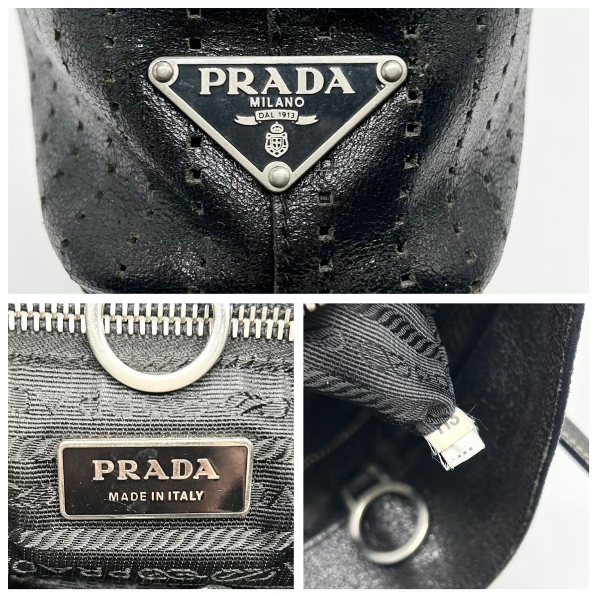 1円 高級 PRADA プラダ パンチング 三角ロゴ レザー トートバッグ ハンド ビジネス 鞄 かばん メンズ レディース B5 書類 黒 ブラック(トートバッグ)｜売買されたオークション ...