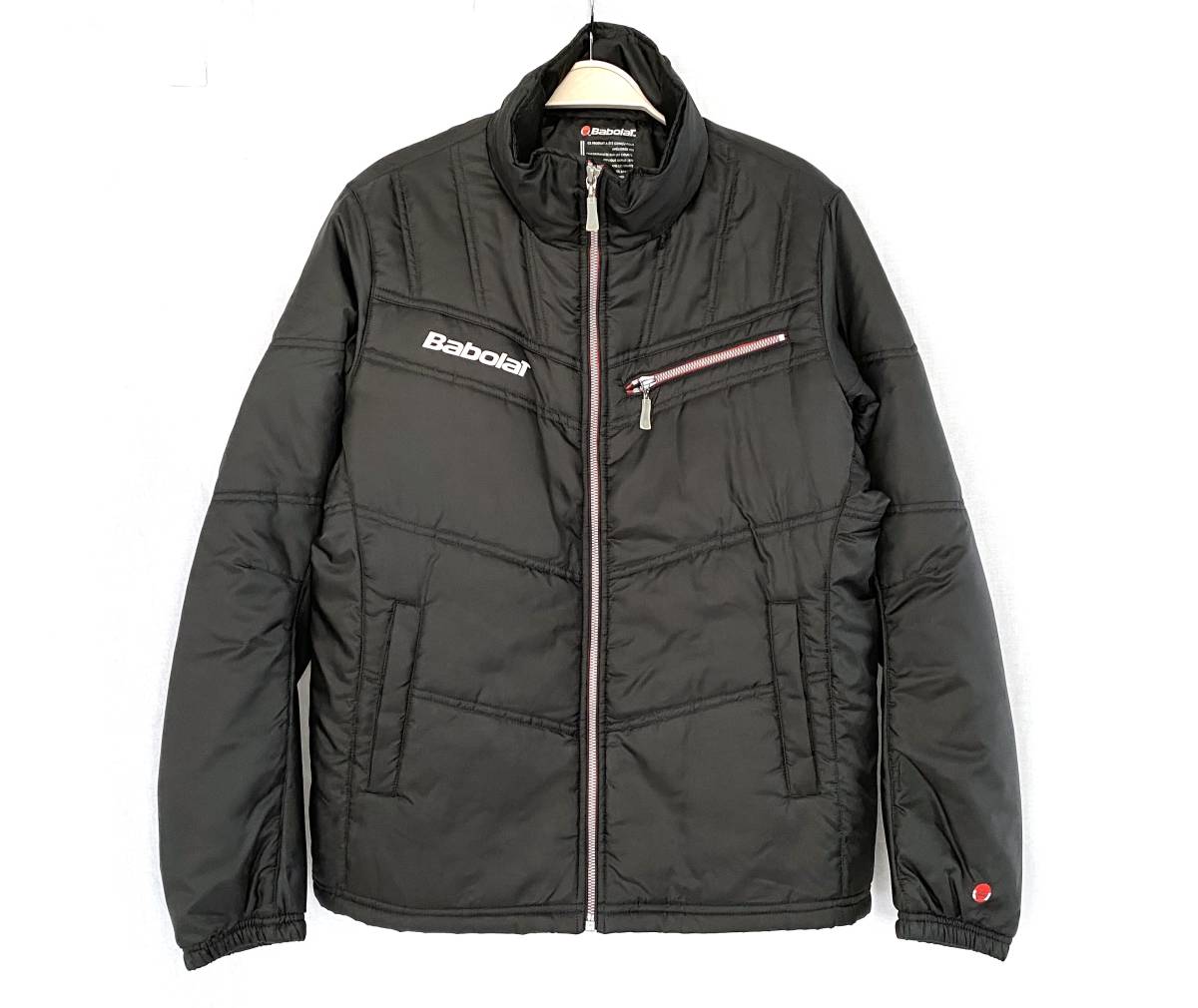 BabolaT バボラ 中綿 ジャケット メンズ M 黒 背面ロゴ フード付 ヒートナビ フルジップ ハイネック デサント テニス アウター ...